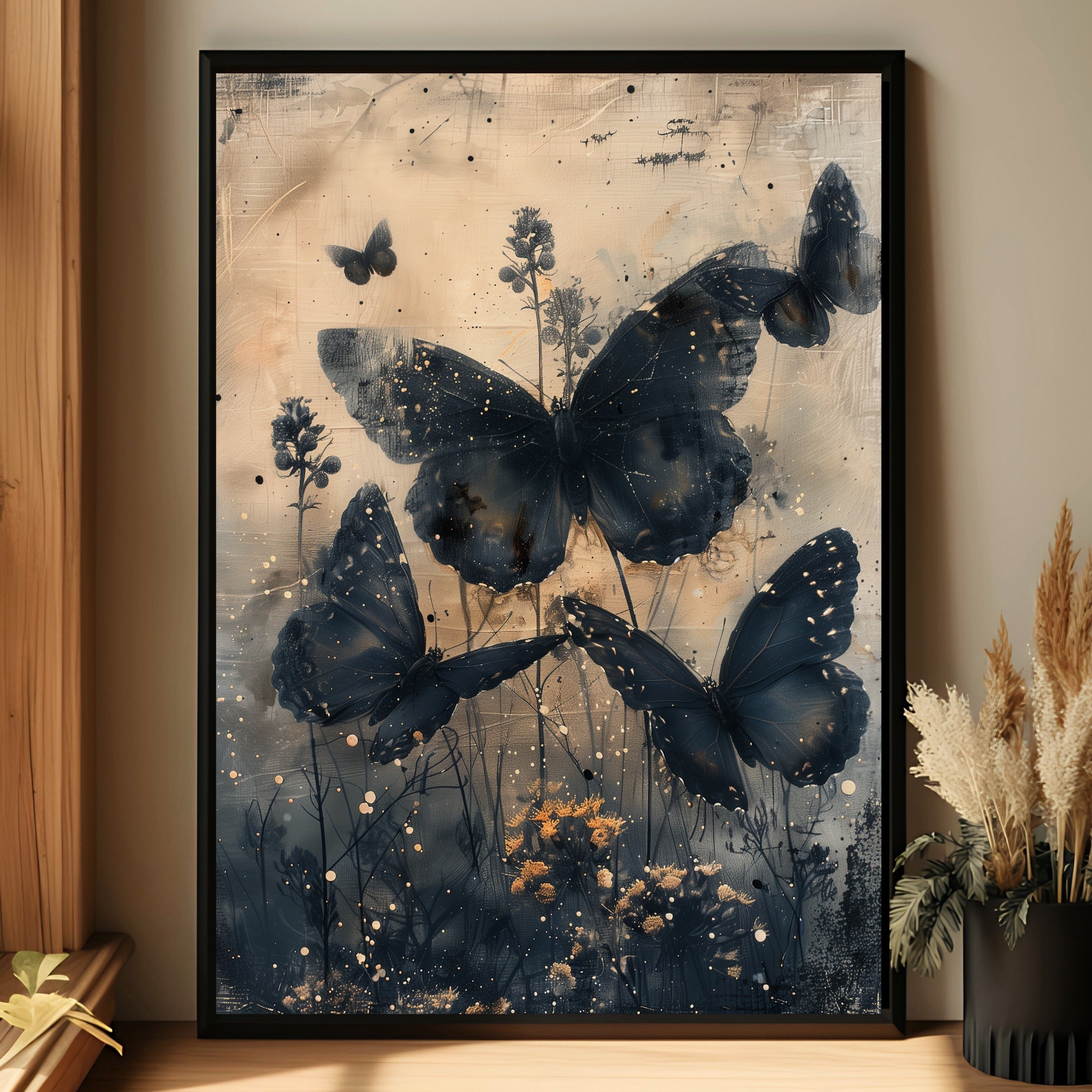Dark Botanical Butterfly Wall Art – Moody Nature Print (Poster, Canvas, Framed) | Dark Moody ...