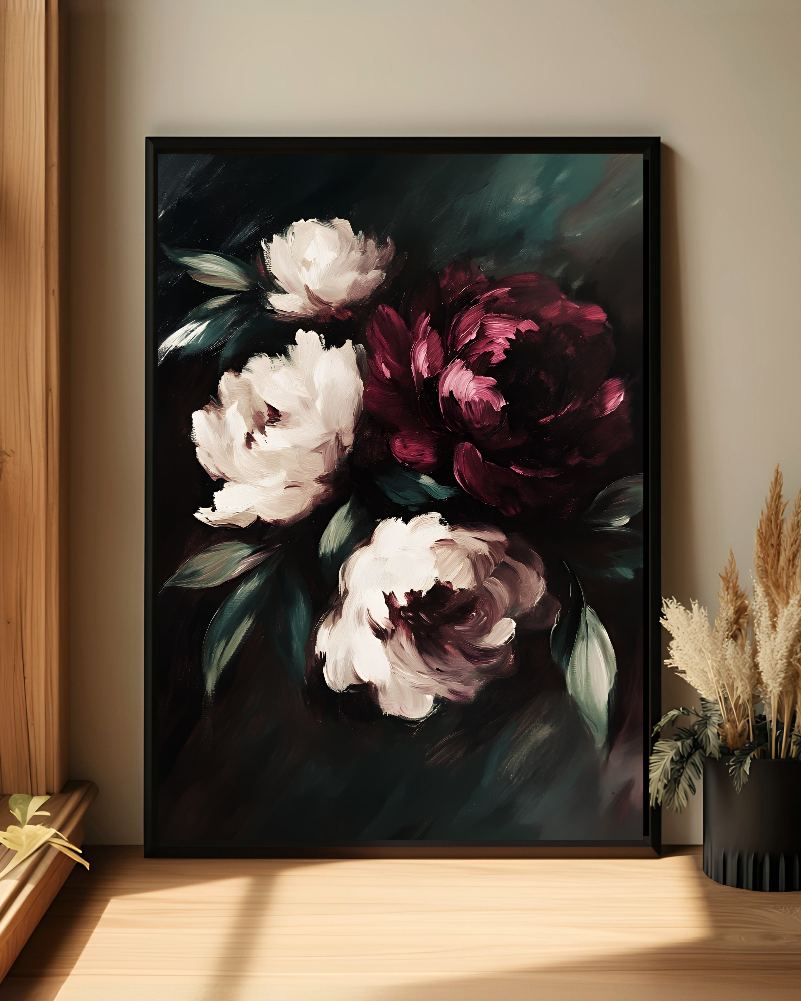 Moody Floral Painting, Dark Botanical Peony Art, Vintage Flower Print, Dark Academia Flower ...
