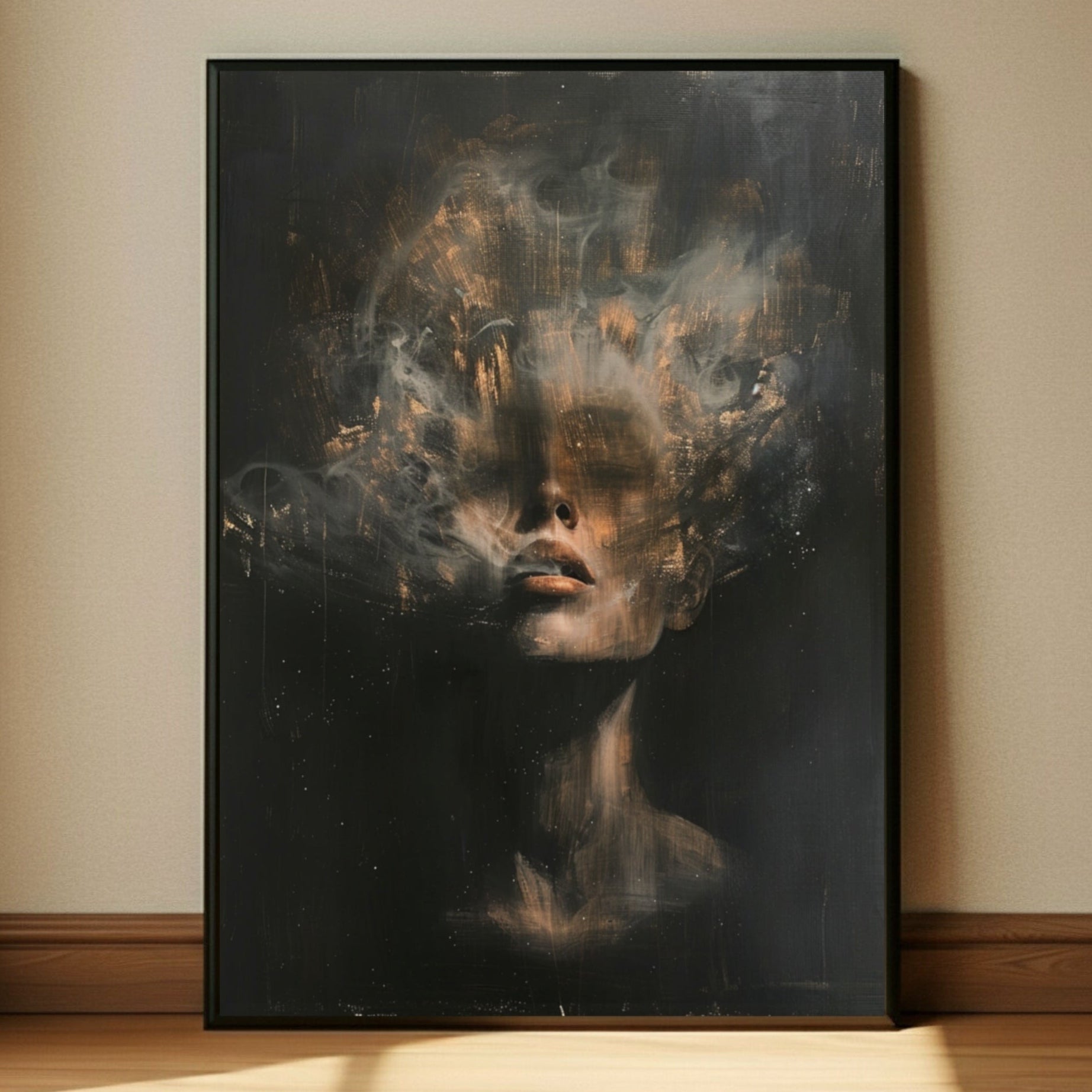 Smoky Abstract Portrait Wall Art – Moody Female Figure Print (Poster ...